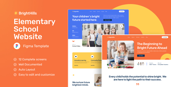 BrightHills - Elementary School Website Figma Template by peterdraw
